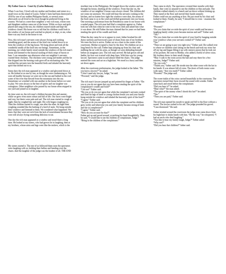 My Father Goes to Court by Carlos Bulosan | PDF