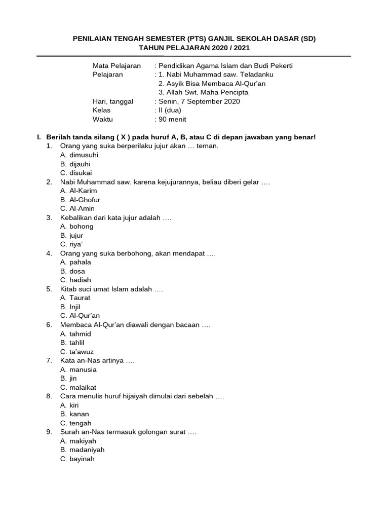 Soal KLS 2 PTS Ganjil Paibp | PDF