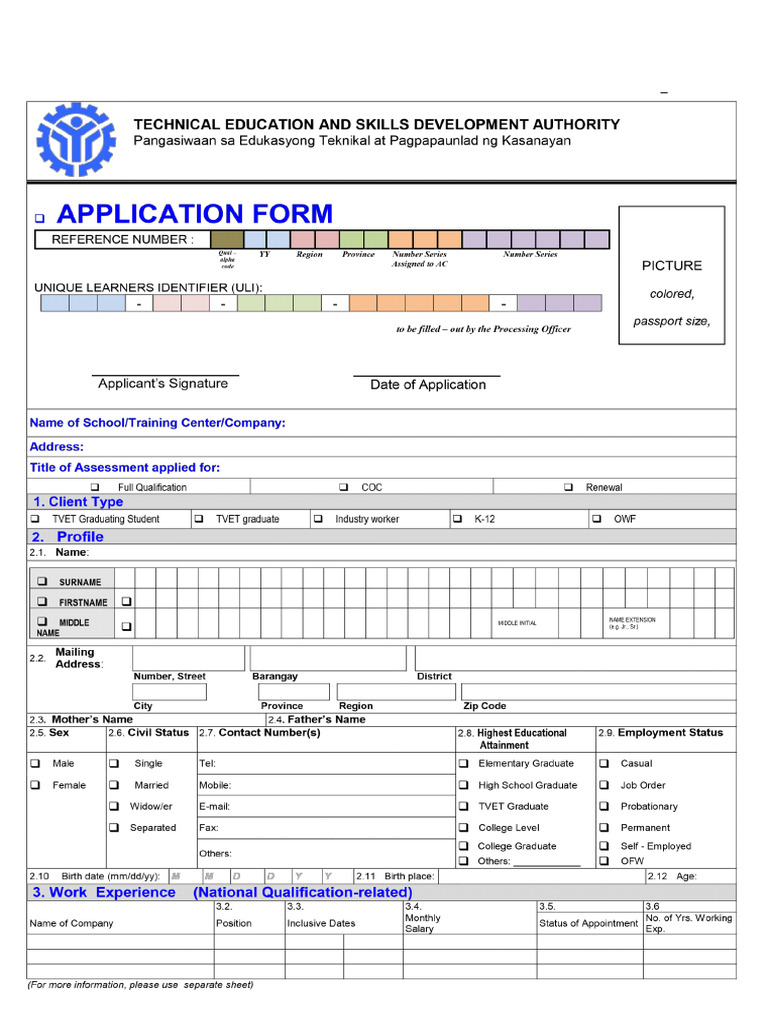 Application Form TVL | PDF