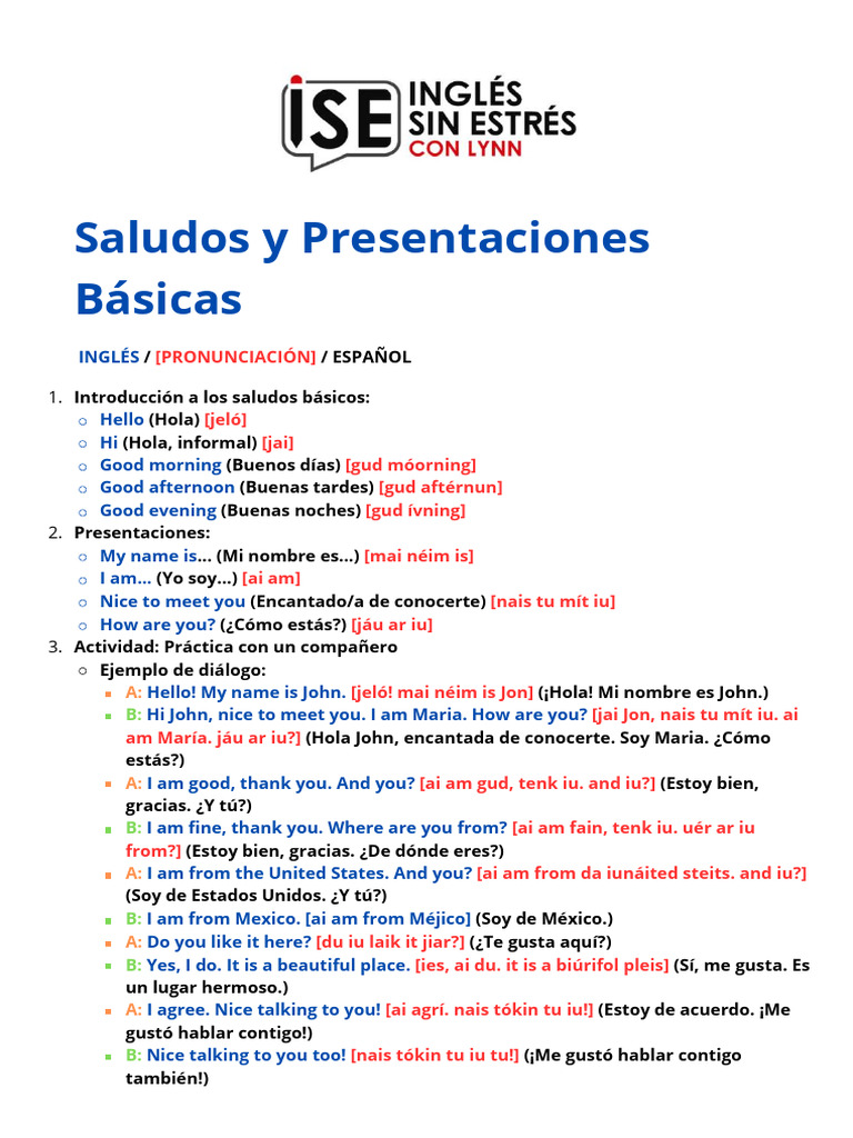 Saludos y Presentaciones Básicas | PDF | Artes del lenguaje y disciplina