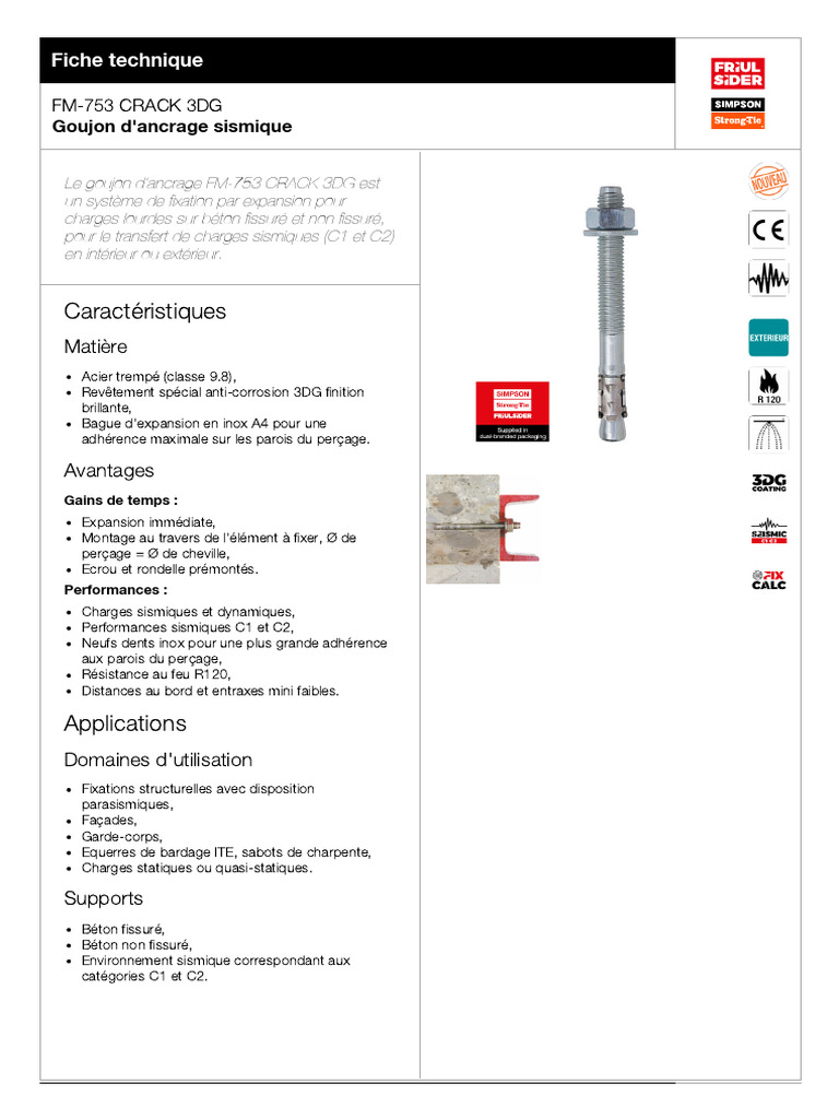 FM 753 CRACK 3DG Goujon D Ancrage Sismique | PDF