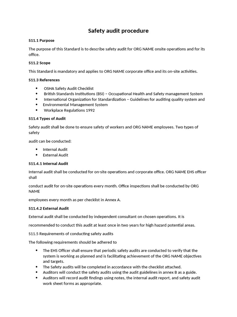 Safety Audit Procedure | PDF