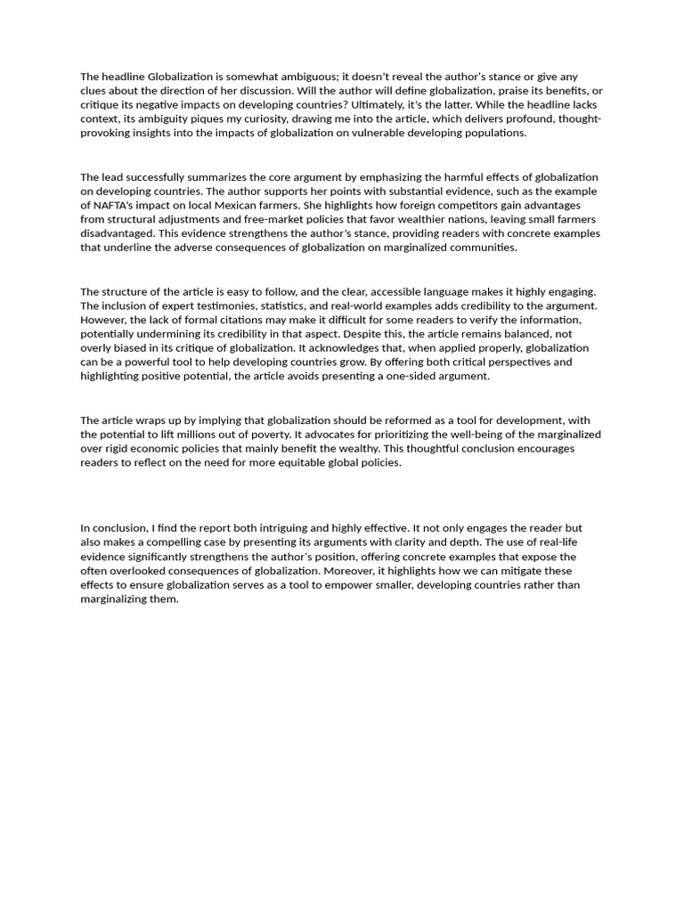 The Headline Globalization Is Somewhat Ambigous | PDF