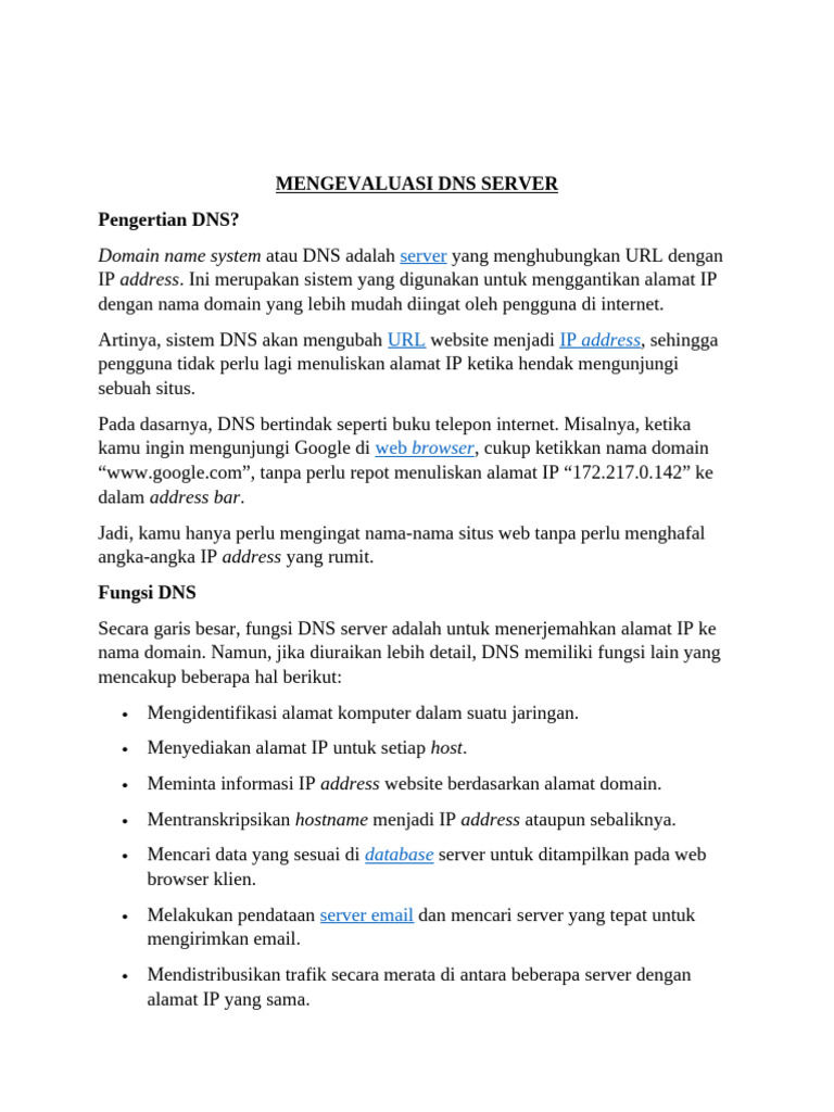 Mengevaluasi DNS Server | PDF