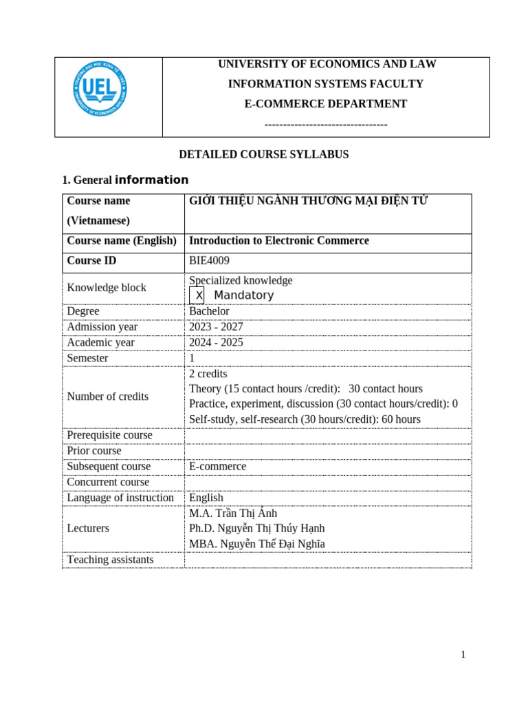 E-Commerce Course Syllabus | PDF