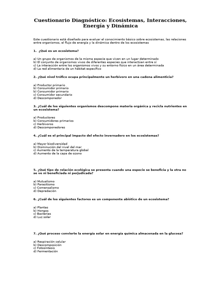 Cuestionario Diagnostico - Ecosistemas.Alumno.24-25 | PDF