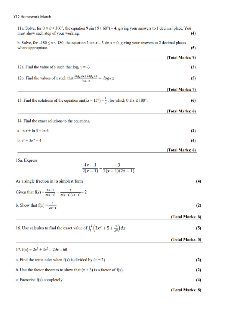 Y12 Homework March 1 | PDF