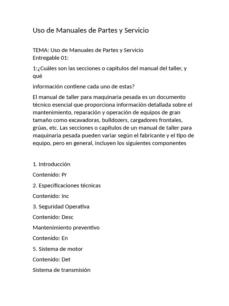 Uso de Manuales de Partes y Servicio | PDF
