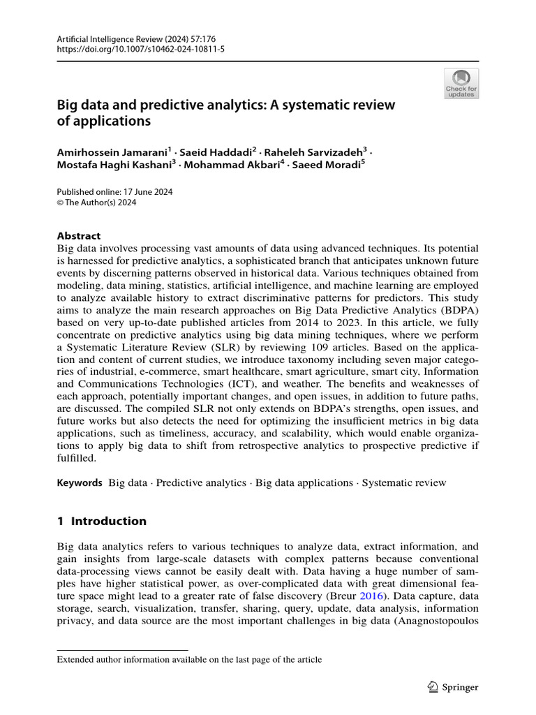 Big Data and Predictive Analytics: A Systematic Review of Applications ...