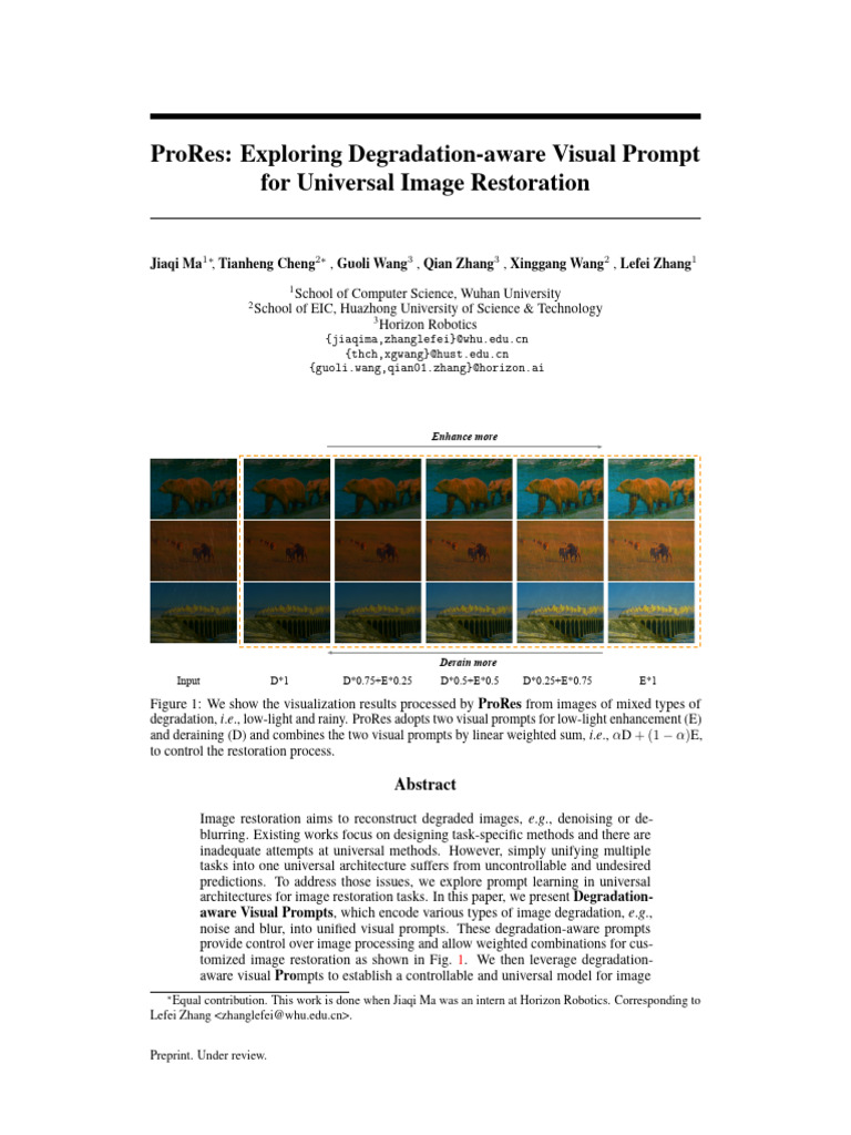 ProRes-Exploring Degradation-Aware Visual Prompt For Universal Image Restoration | PDF