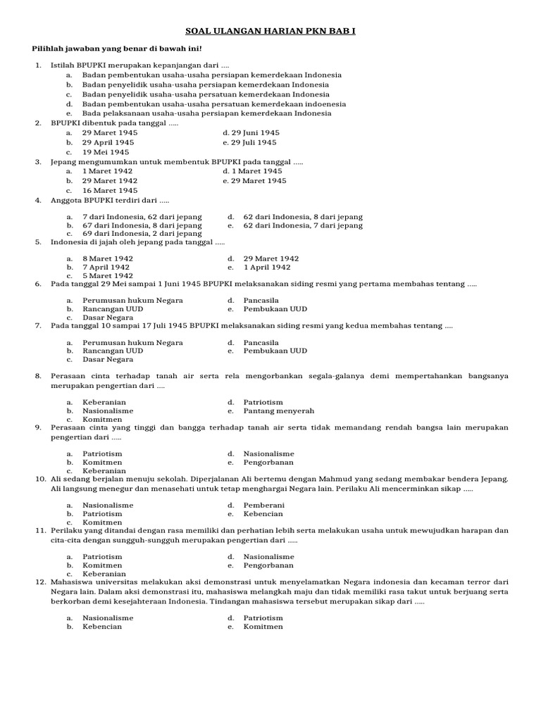 Soal Unlangan PKN BAB 1 Kelas VII | PDF