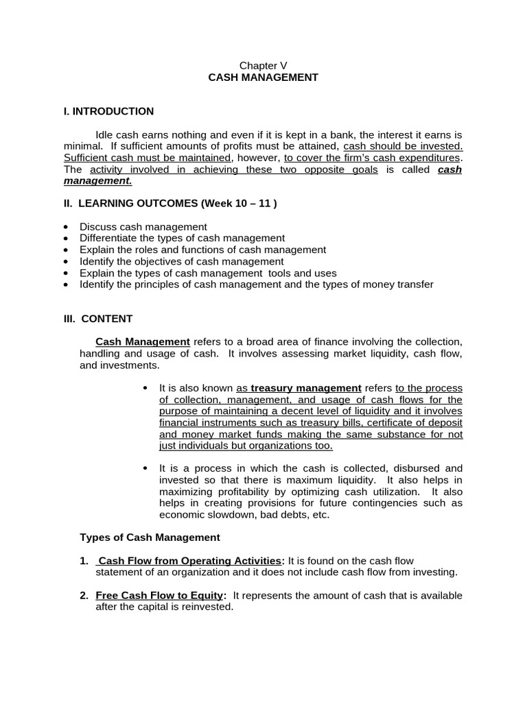 Module TM Chapter V Cash Management | PDF