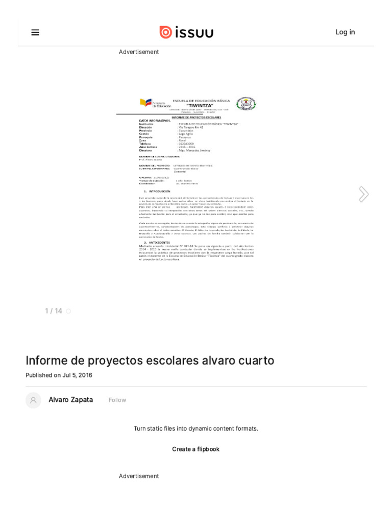 Informe de Proyectos Escolares Alvaro Cuarto by Alvaro Zapata | PDF