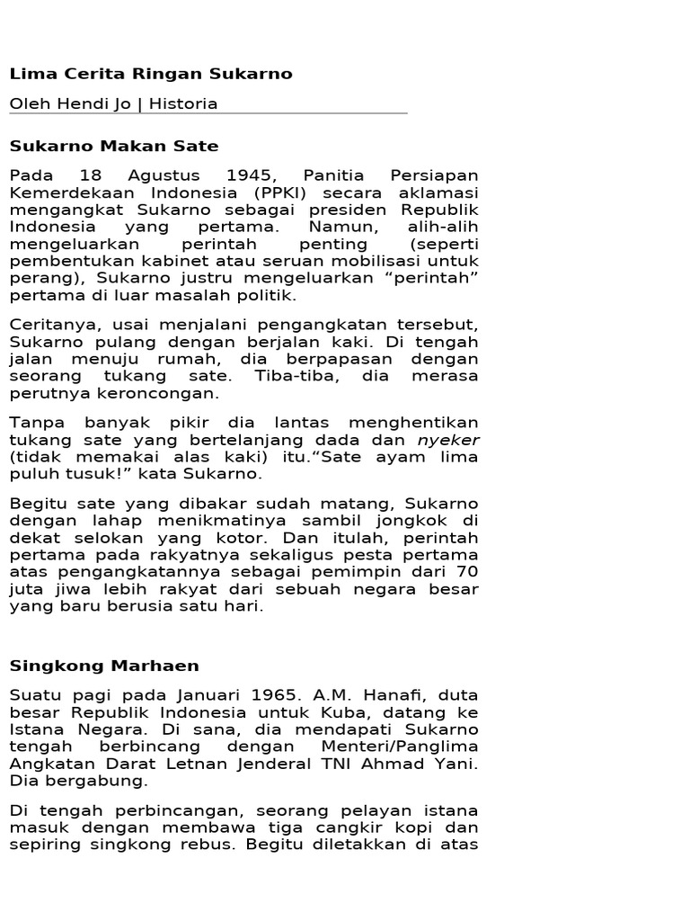 Lima Cerita Ringan Sukarno | PDF