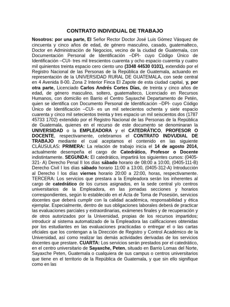 Contrato Individual de Trabajo | PDF