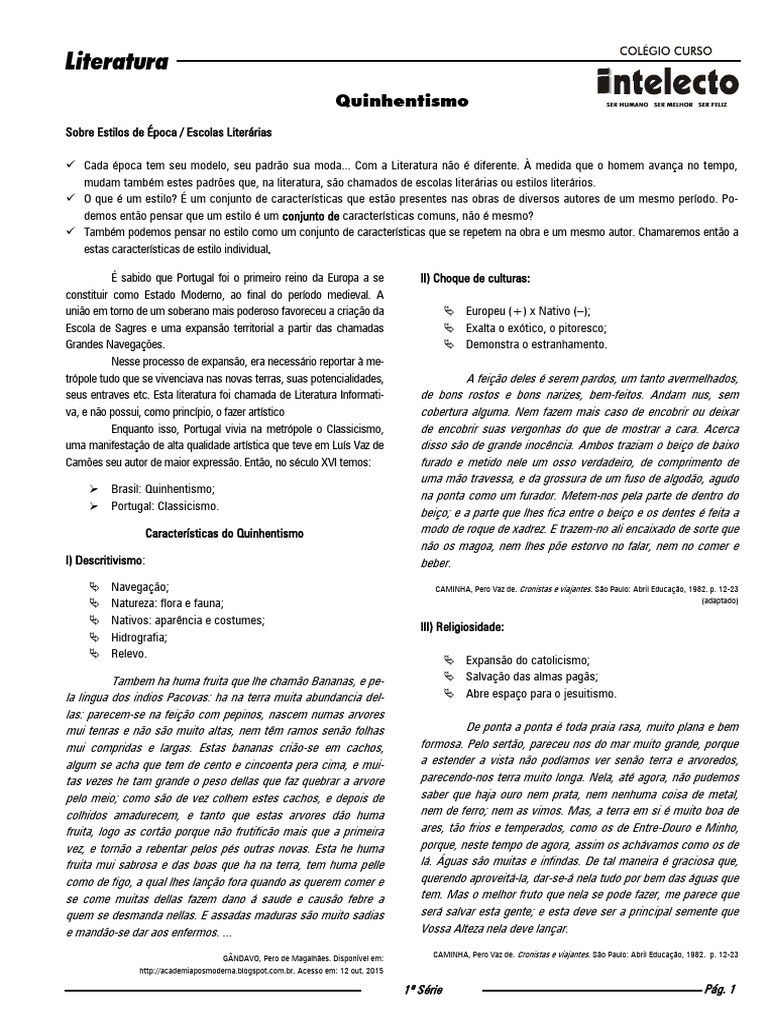 Intelecto - 1 - S-Rie - Quinhentismo (Teoria) | PDF