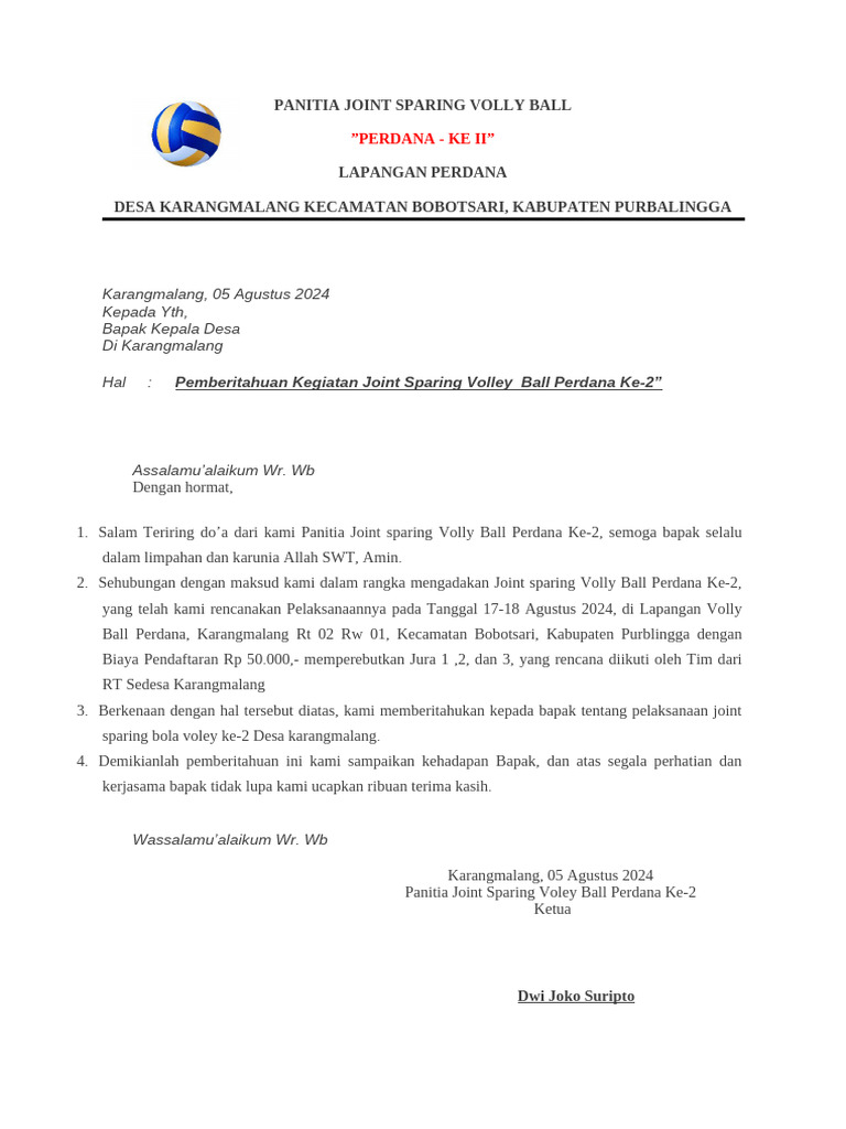 Panitia Joint Sparing Volly Ball | PDF