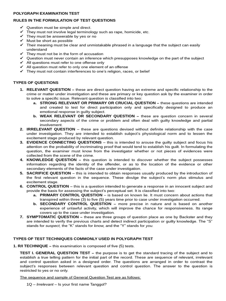 Polygraph Test Question Guidelines | PDF | Polygraph | Question