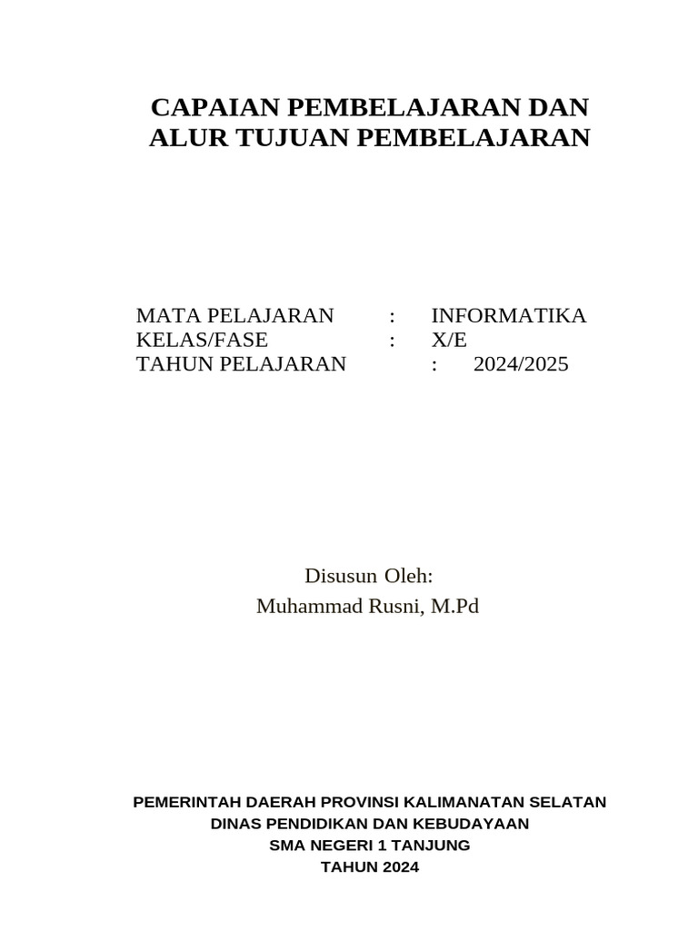 CP Dan ATP Mapel Informatika Kelas X Fase E SMAN 1 Tanjung | PDF