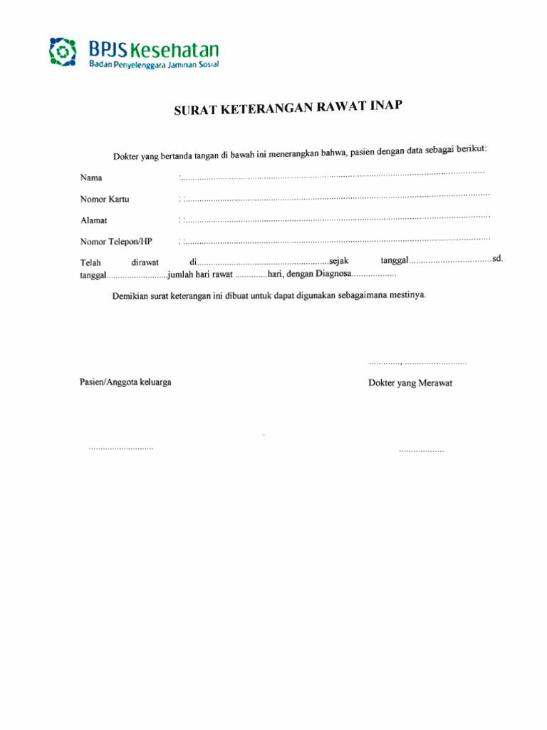 Form Keterangan Rawat Inap BPJS | PDF