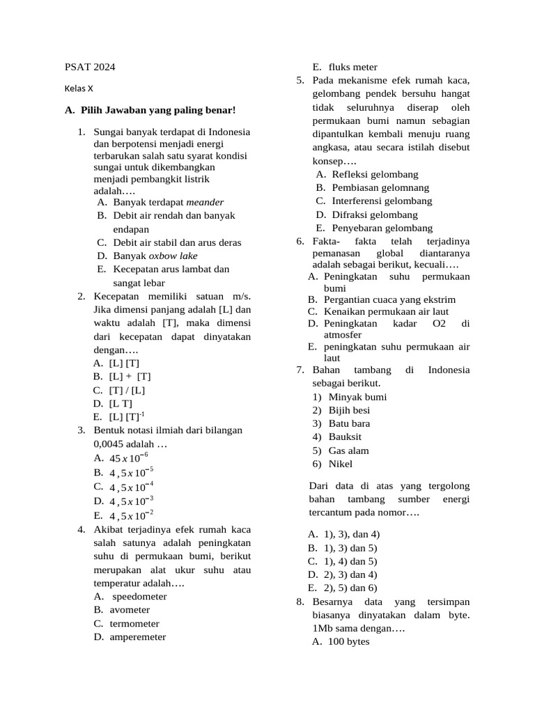 Soal PAT Fisika Kelas X 2024 | PDF