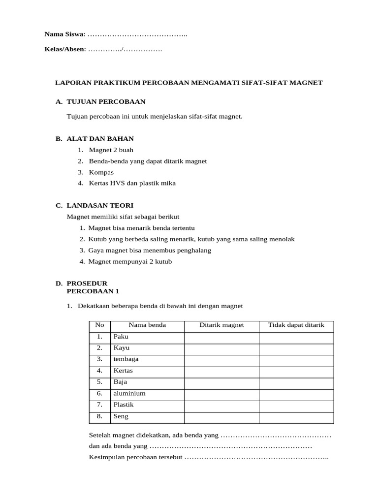 Laporan Percobaan Sifat-Sifat Magnet | PDF