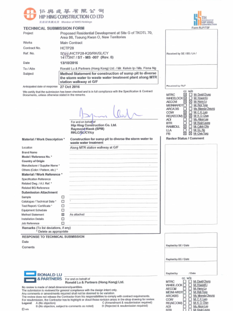 ST-MS-007 Method Statement For Construction of Sump Pit Along MTR ...