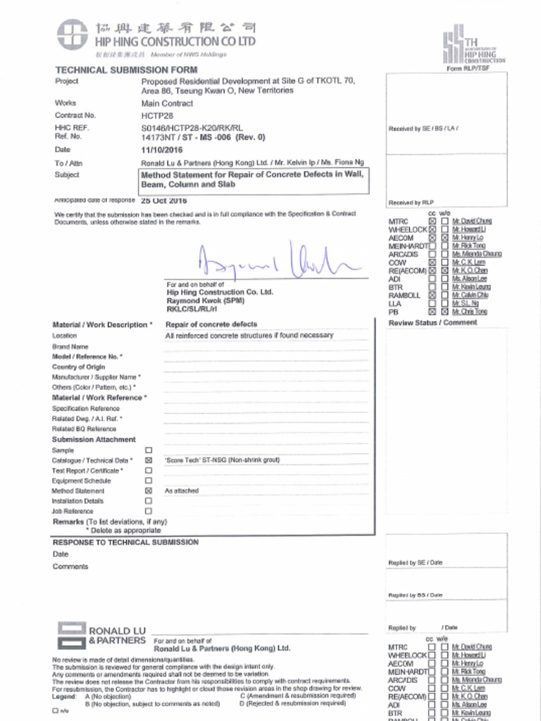 ST-MS-006 Method Statement For Repair of Concrete Defects in Wall, Beam ...