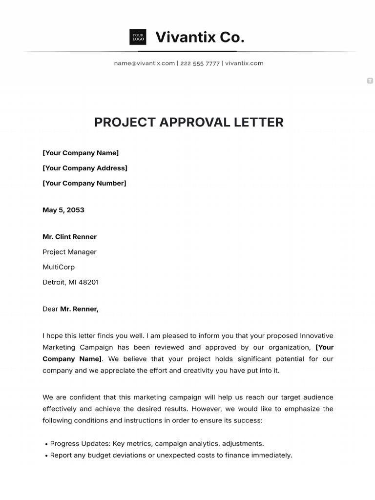 Project Approval Letter Template - Edit Online & Download Example | PDF