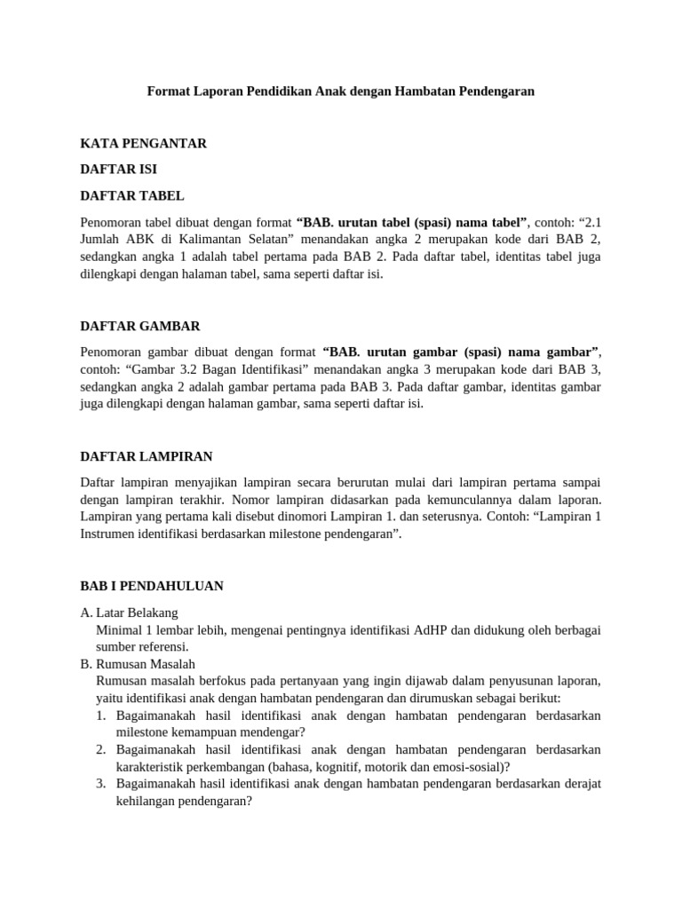 Format Laporan Pendidikan Anak Dengan Hambatan Pendengaran | PDF