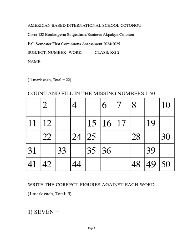 AMERICAN BASED Number Work kg2 1 | PDF