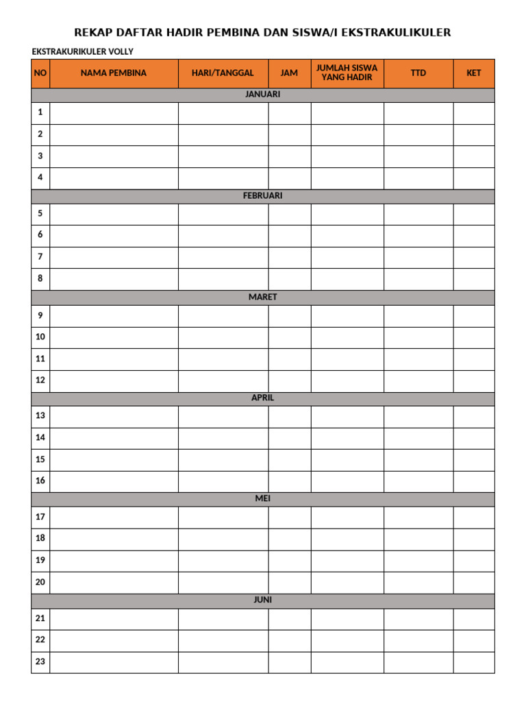 Daftar Hadir Ekskul 2024 | PDF