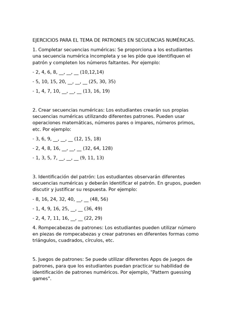 2° Secundaria EJERCICIOS PARA EL TEMA DE PATRONES EN SECUENCIAS ...