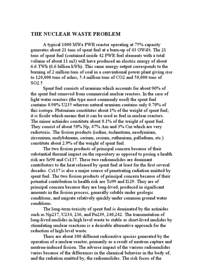 The Nuclear Waste Problem | PDF | Spent Nuclear Fuel | Radionuclide