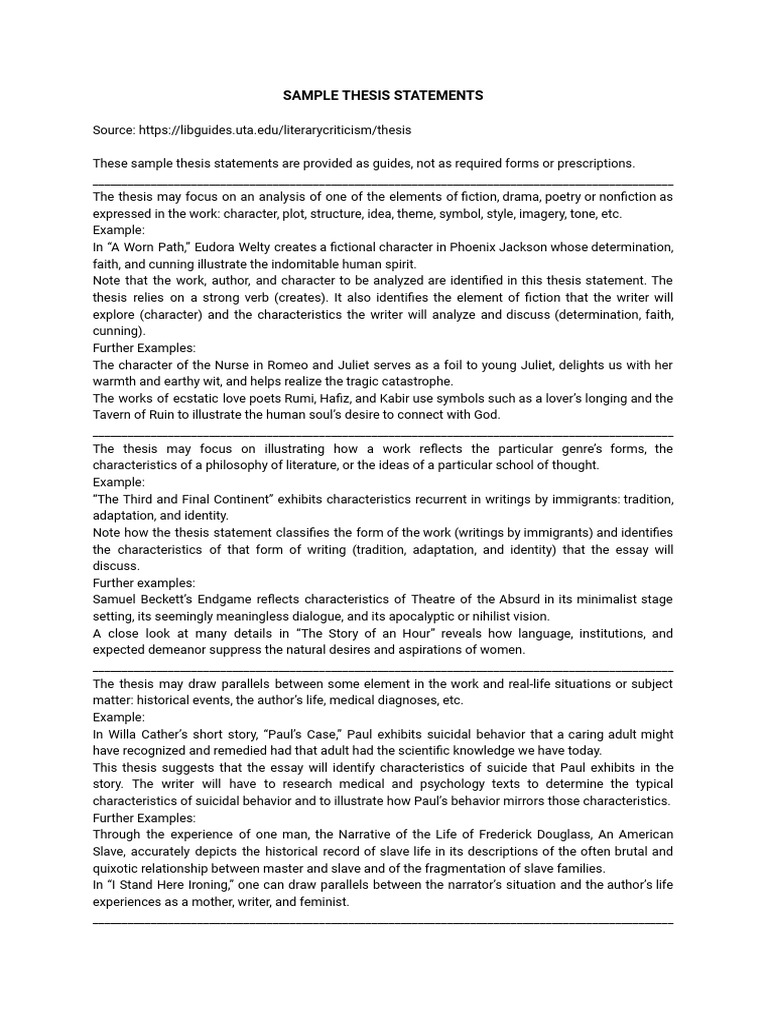 Sample Thesis Statements | PDF