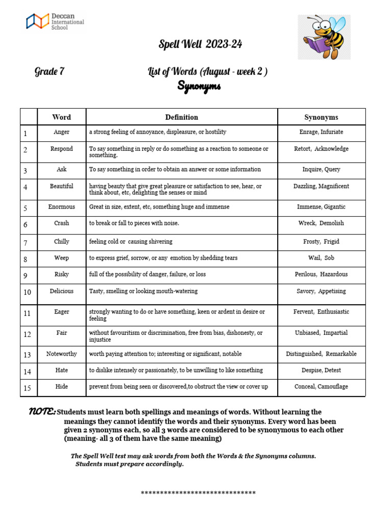 August Spellwell - Week 2 - Grade 7 | PDF