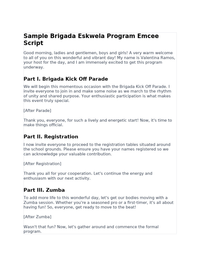 Brigada Eskwela Program Script | PDF