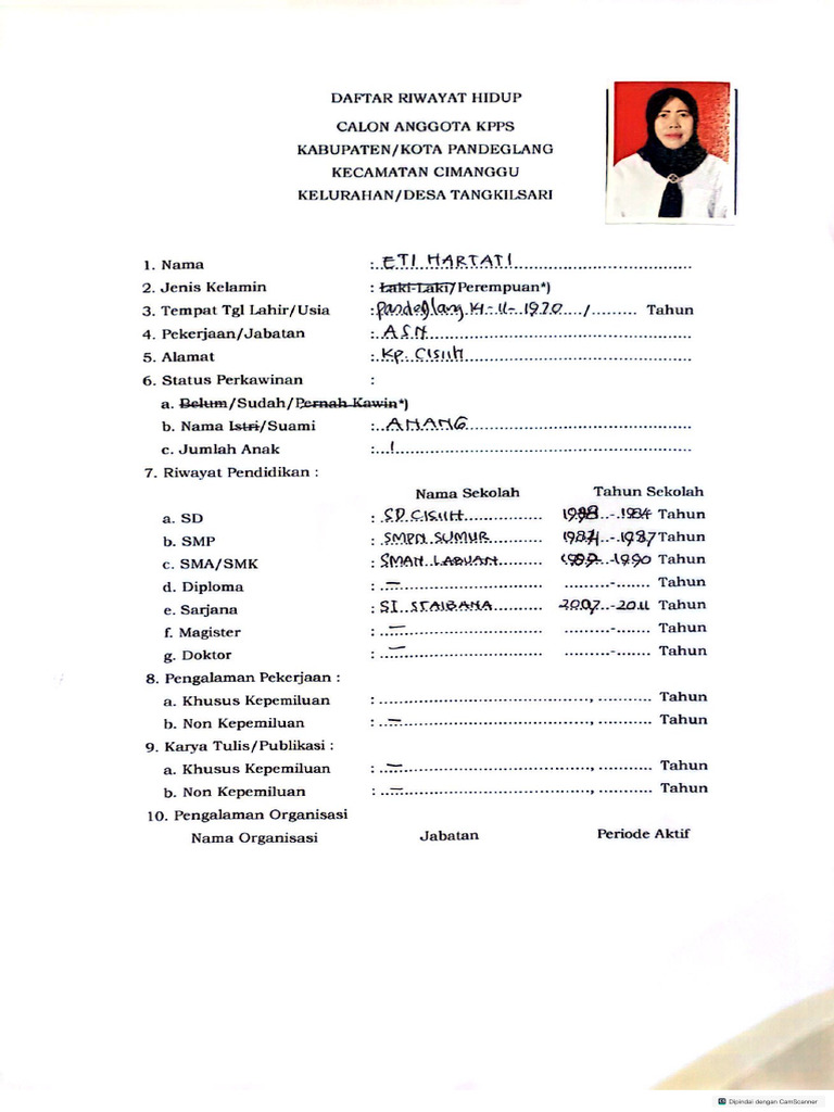 Daftar Riwayat Hidup Eti | PDF