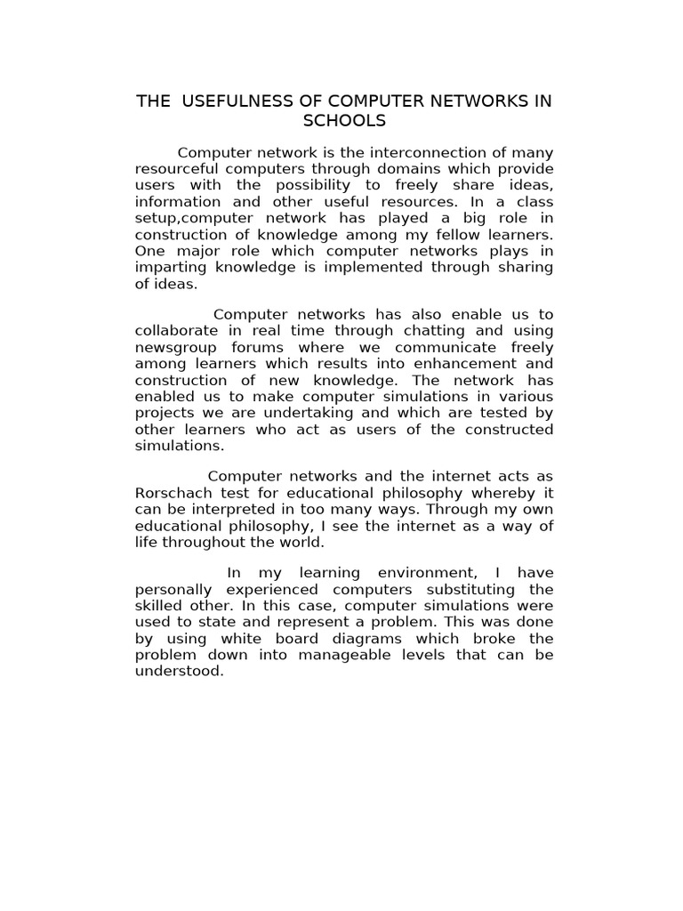 The Usefulness of Computer Networks in Schools | PDF