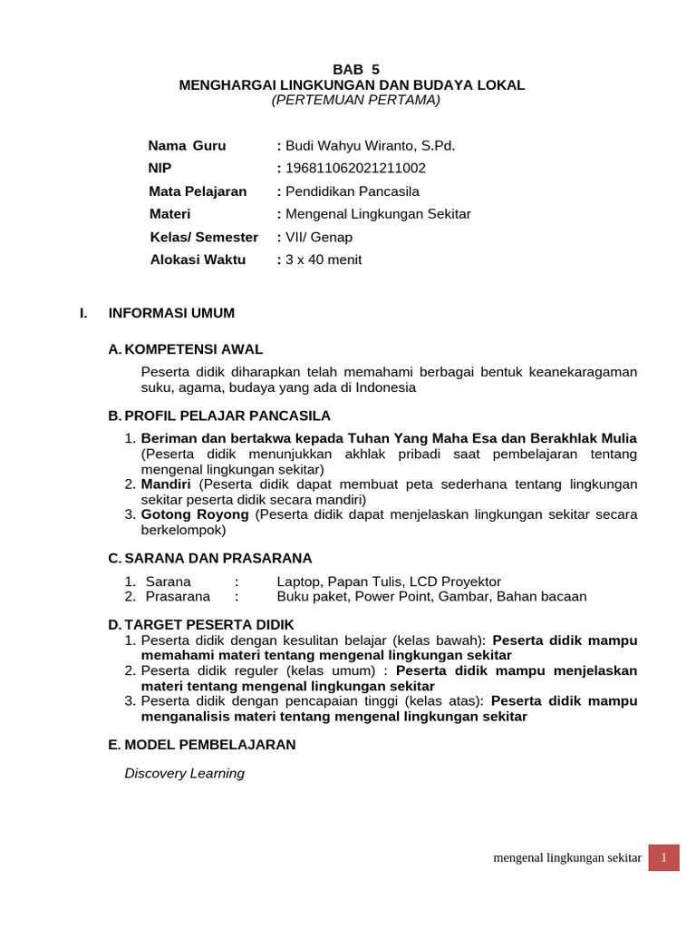 Modul Ajar Kelas VII BAB 5 Materi 1 | PDF