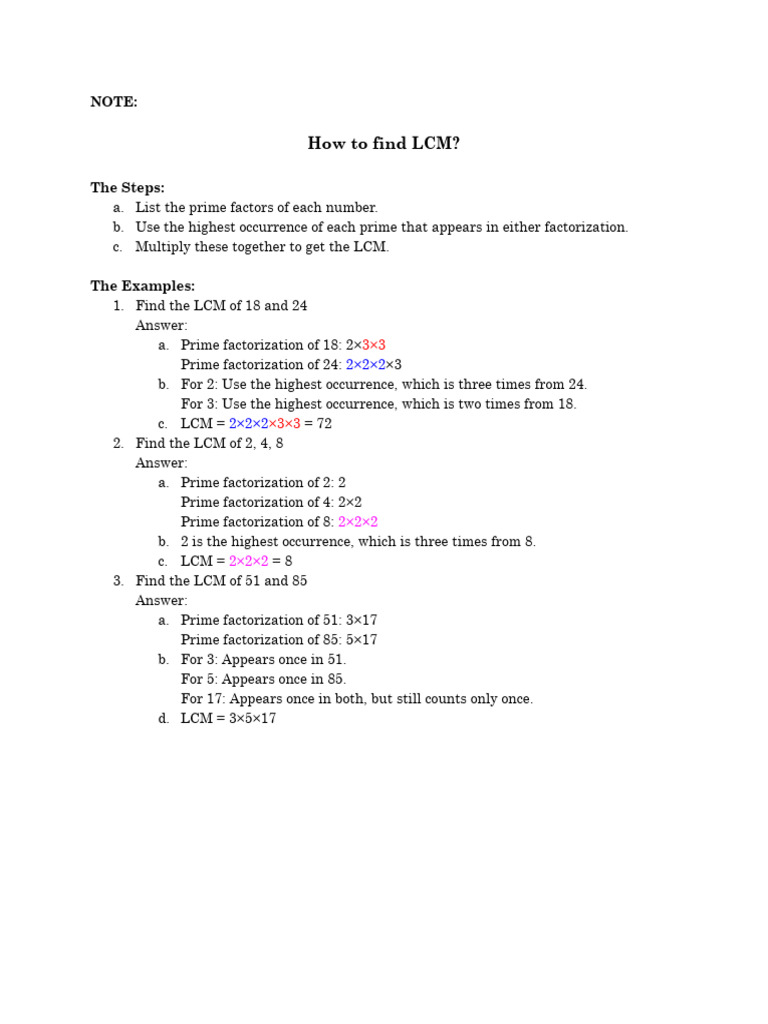 How To Find Lcm Pdf