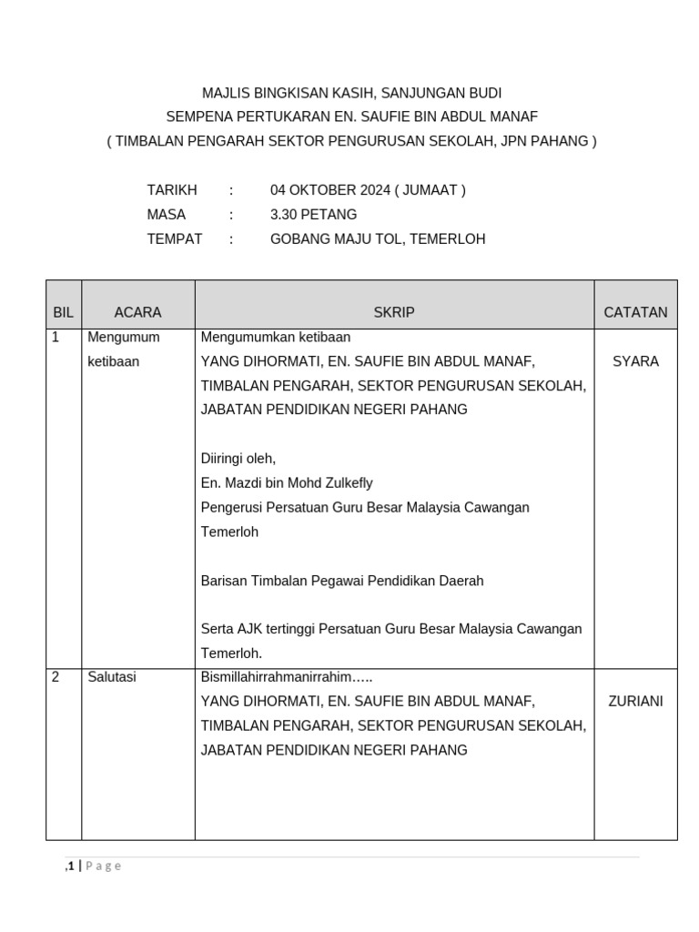 Skrip Emcee Perpisahan PPD | PDF