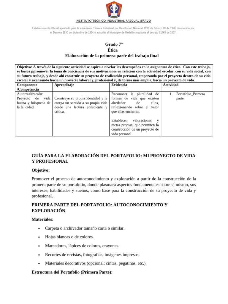 Guía - Construcción Del Portafolio - 7°3 y 7°11 | PDF