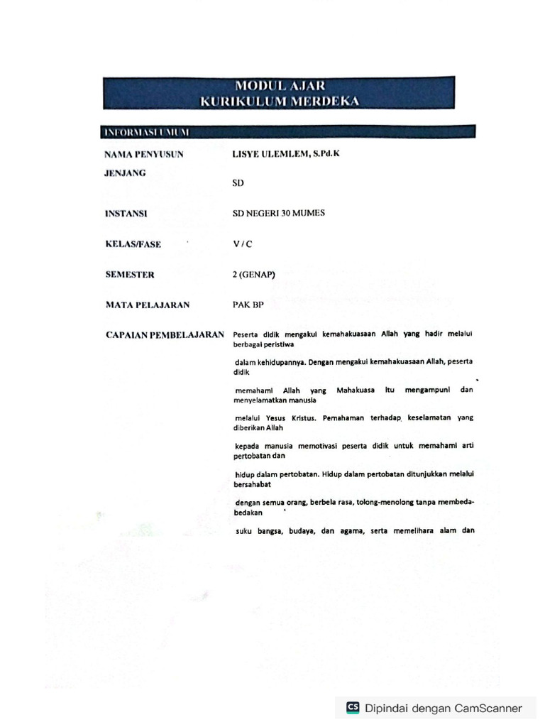 Modul Ajar Pak Kelas 5 | PDF