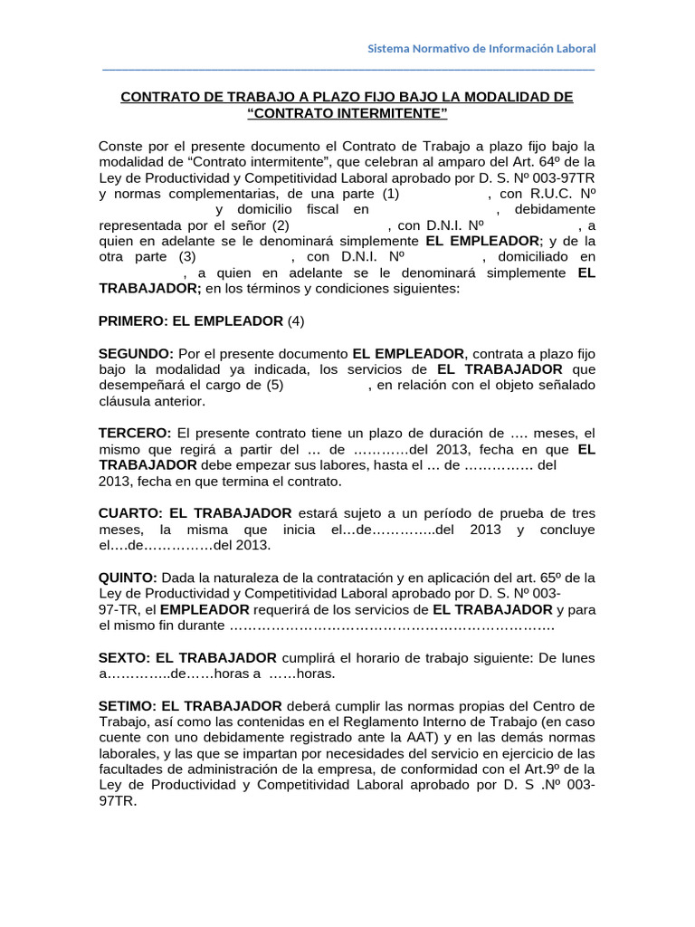 Contrato de Trabajo Intermitente | PDF