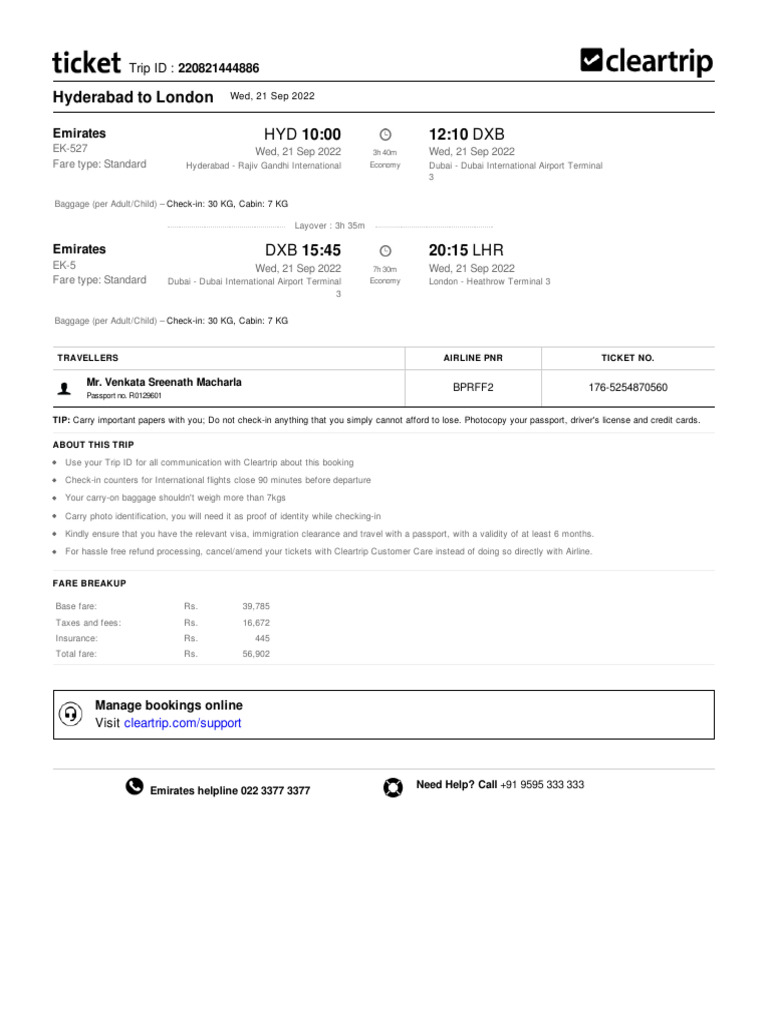 Cleartrip Flight E-Ticket | PDF