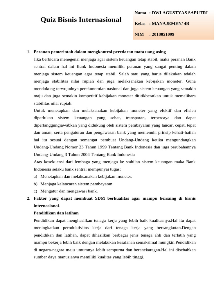 Jawaban Quiz Bisnis Internasiona | PDF