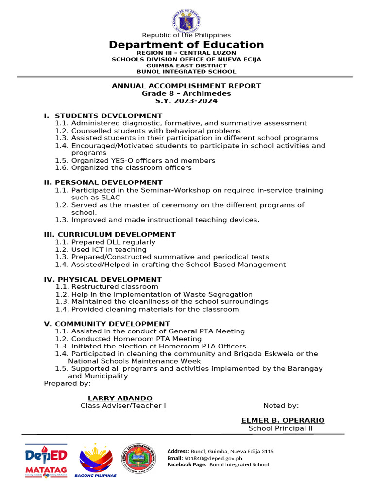 Annual Accomplishment Report 2023-2024 | PDF