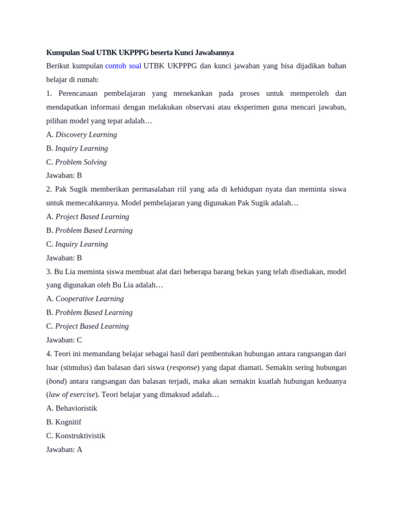 Kumpulan Soal UTBK UKPPPG Beserta Kunci Jawabannya | PDF | Karier & Perkembangan