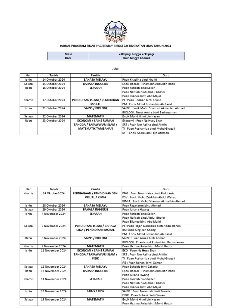 Jadual Program Sinar Pagi 2.0 2024 | PDF